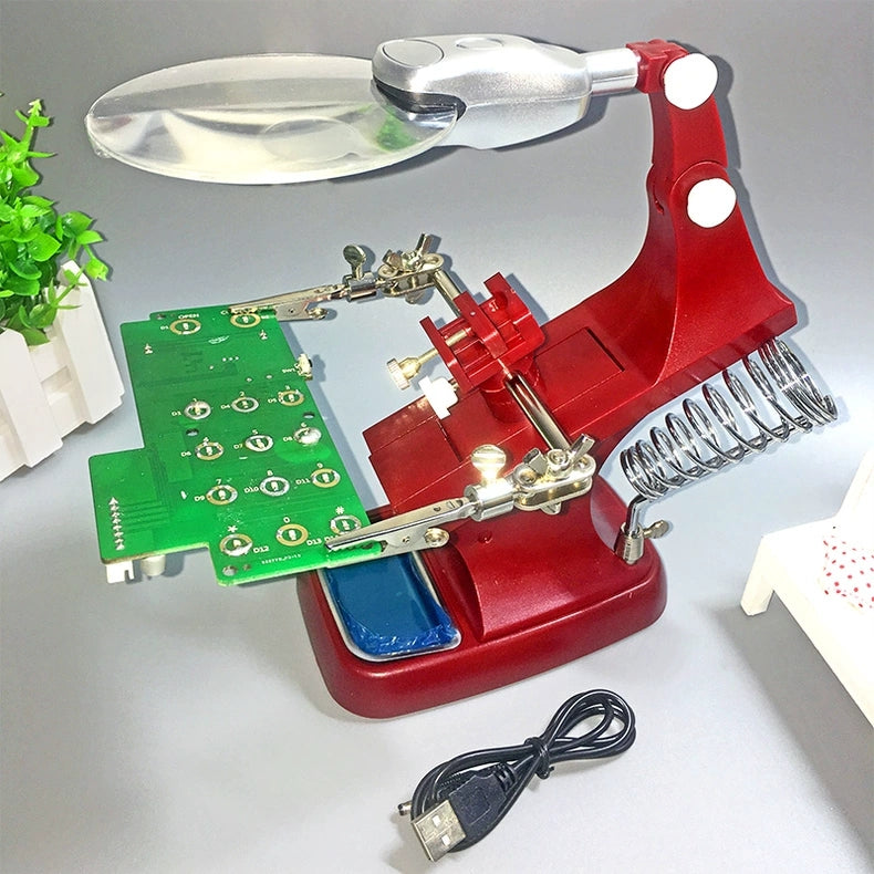 Helping hand magnifying glass with Light auxiliary fixture – Microscale